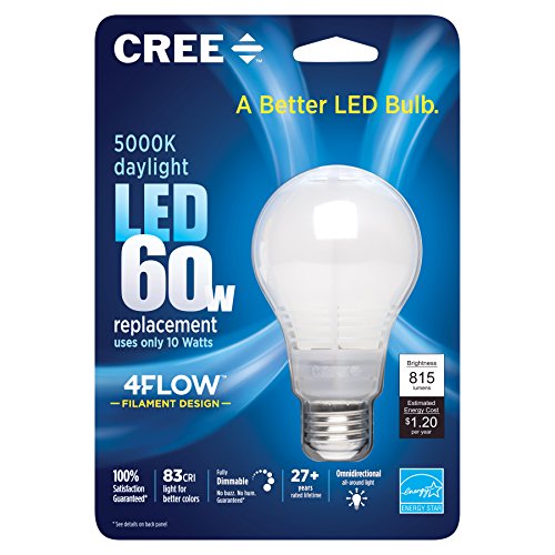 Cree BA19-08050OMB-12DE26-3_120 60W Equivalent 5000K A19 LED Light Bulb with 4Flow Filament Design (8 Pack), Daylight