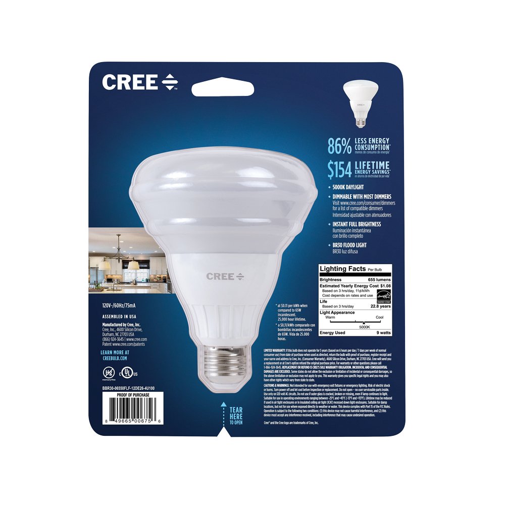 Cree BBR30-06500FLF-12DE26-4U100 65W Equivalent Daylight BR30 LED Flood Light Bulb