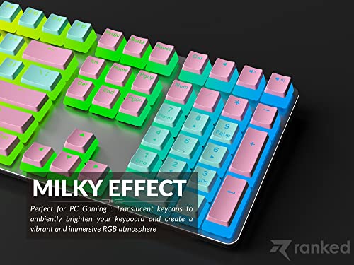 Ranked Pudding v2 PBT Keycaps | 145 Double Shot Translucent ANSI US & ISO Layout | OEM Profile for Full Size, TKL, 75%, 65% and 60% RGB Mechanical Gaming Keyboard (Miami)