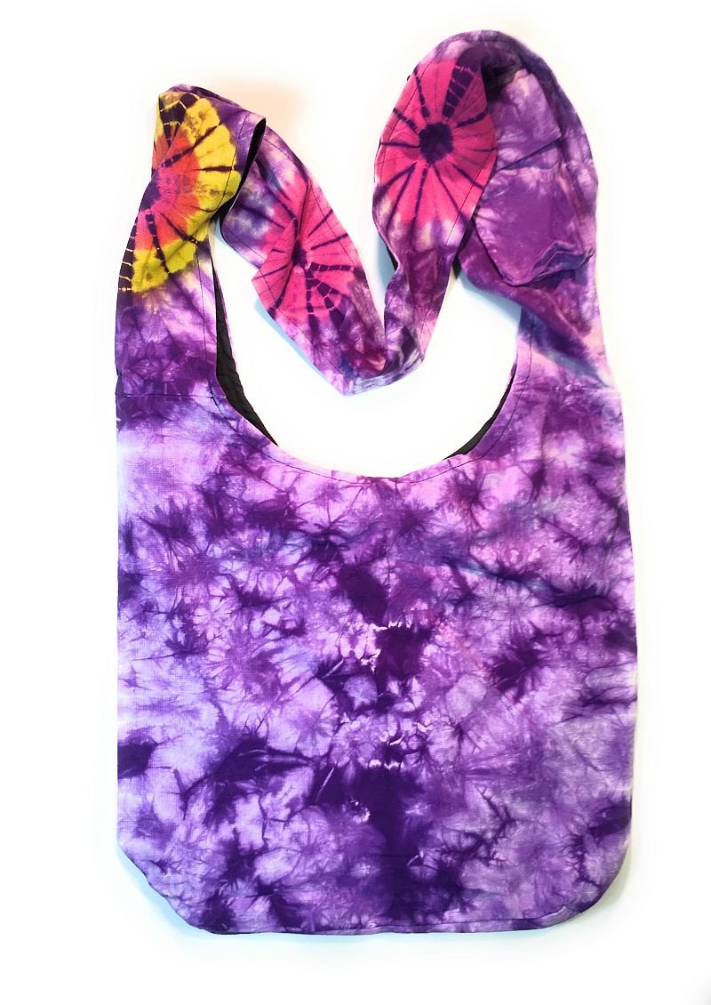 Tie Dye Crossbody Shoulder Hippie Boho Handbag Purse in Purple Large