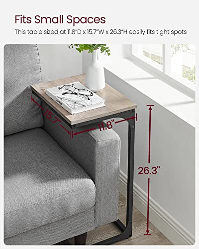VASAGLE C-Shaped End Table, Side Table for Sofa, Couch Table with Metal Frame, Small TV Tray Table for Living Room, Bedroom, Greige and Black