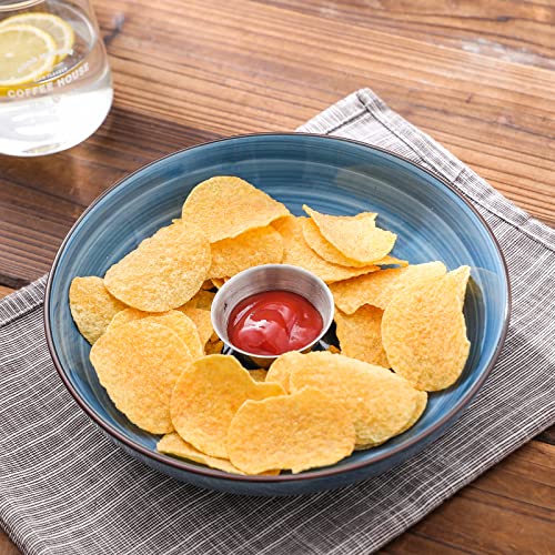 Selamica Porcelain 26 Ounce Salad Pasta Bowls, 8 inch Wide and Shallow Serving bowls, Microwave & Dishwasher Safe, Sturdy & Stackable, Set of 6, Gradient Blue