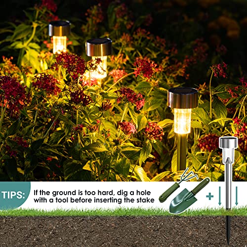 GIGALUMI 16 Pack Solar Path Lights Outdoor,Solar Lights Outdoor Waterproof,Stainless Steel LED Landscape Lighting,Solar Garden Lights for Driveway,Pathway,Patio,Yard