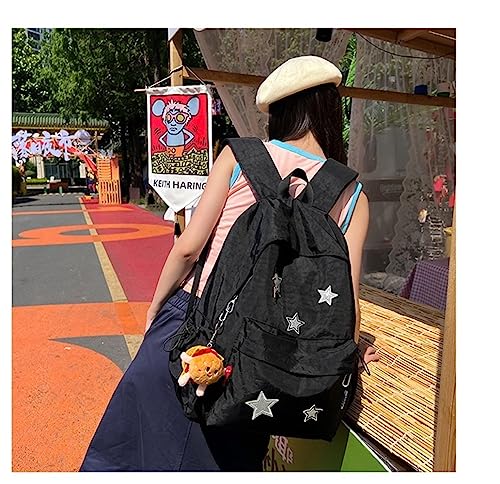 JHTPSLR Vintage Aesthetic Backpack Preppy Backpack Patches Stars Retro Stars Backpack Dark Academia Aesthetic Backpack (Black)