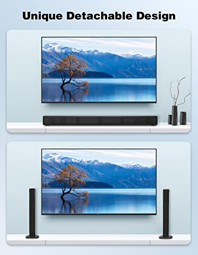 Puxinat 2 in 1 Separable Sound Bars for TV, 2.2 Channel 32Inch Bluetooth 5.0 TV Speaker for Surround Sound System, Built-in Dual Subwoofer, Bass Adjustable, Remote Control Included