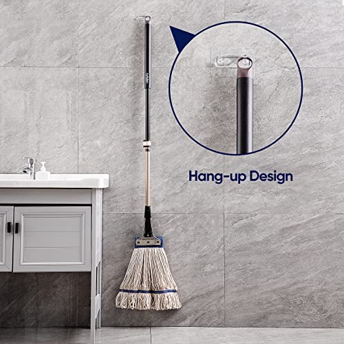 Eyliden Heavy Duty Commercial Cotton Mop Looped-End String Wet Industrial Mops 2pcs Cotton Head with Extendable Handle and Patent Stainless Steel Jaw Clamp Home Office Cement Floor Use