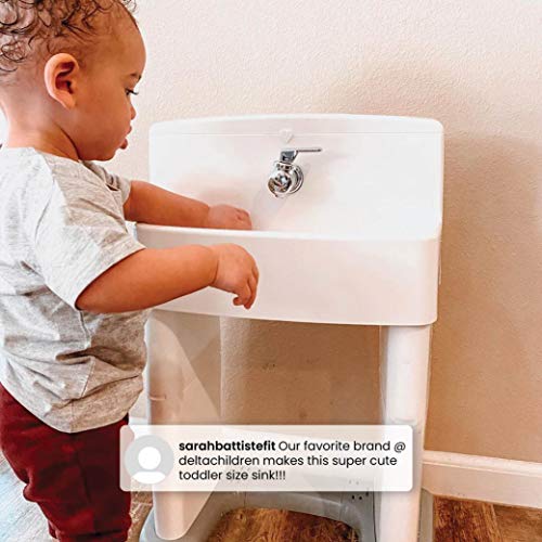 Delta Children PerfectSize 3-in-1 Convertible Sink, Step Stool and Bath Toy for Toddlers/Kids - Perfect for Potty Training, White/Grey
