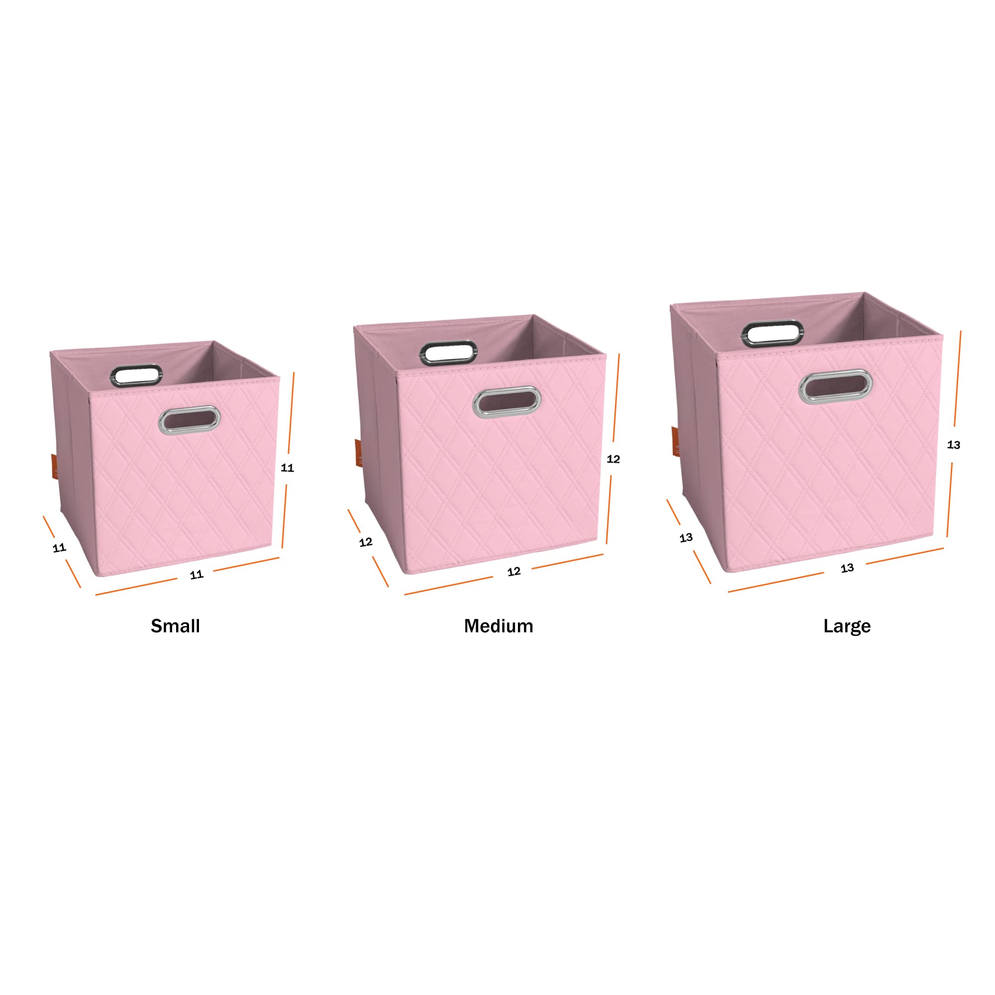 JIAessentials 11 inch Pink Foldable Diamond Patterned Faux Leather Storage Cube Bins Set of Two with Handles for living room, bedroom and office storage