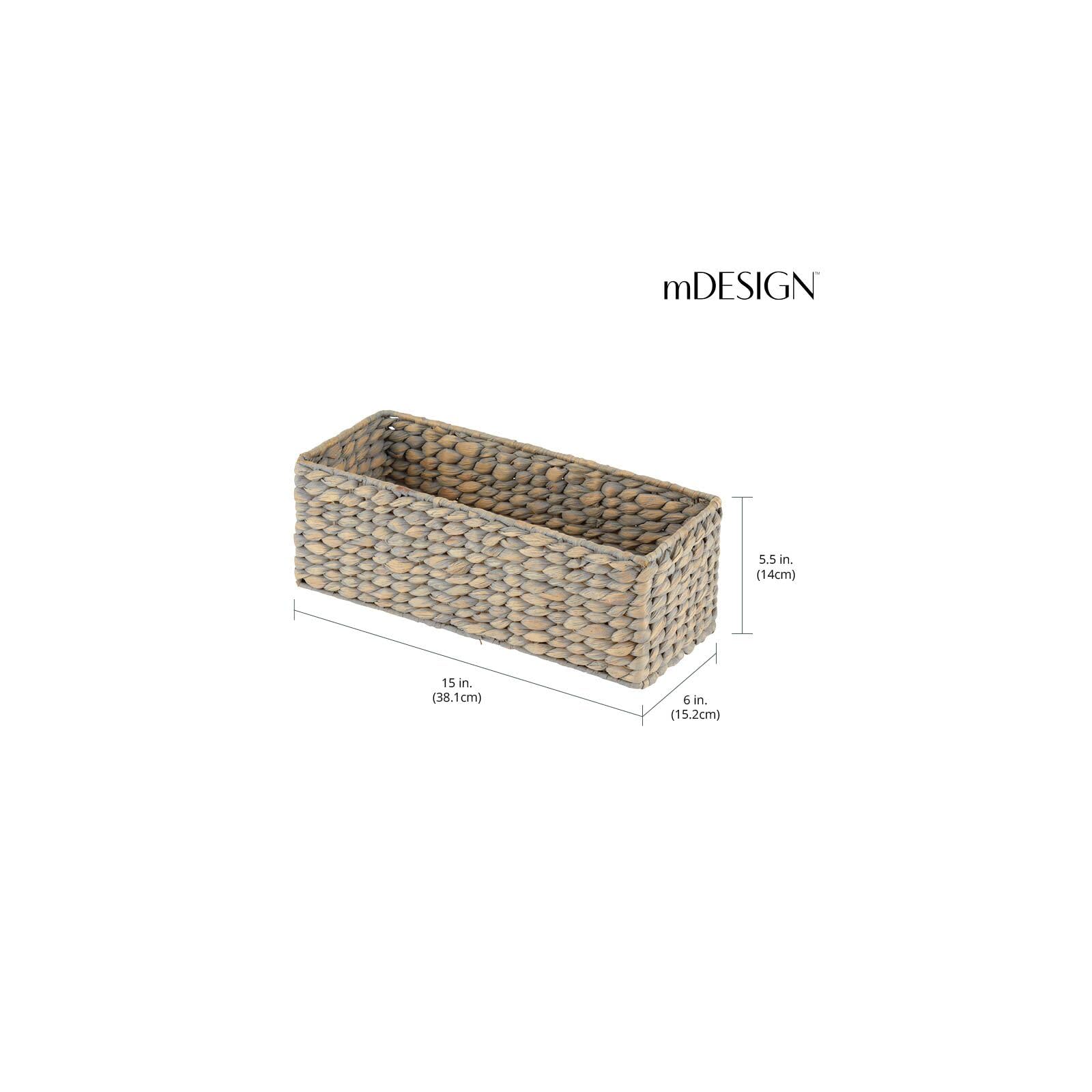 mDesign Woven Hyacinth Narrow Bathroom Toilet Roll Holder Storage Organizer Basket Bin - Rectangle Containers for Bathroom, Toilet Tank - Hold 3 Rolls of Toilet Paper - 2 Pack - Gray