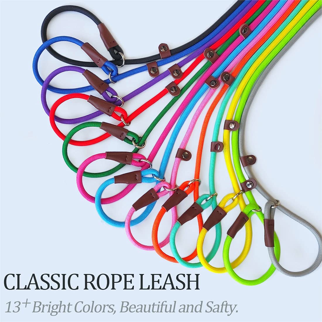 MayPaw Slip Lead Control Leash for Dogs No Pull, 13+ Colors Classic Dog Leash 7 FT Pet Slip Leash, 1/4” Rope Leash for Small Medium Animals (7ft*1/4", Green)
