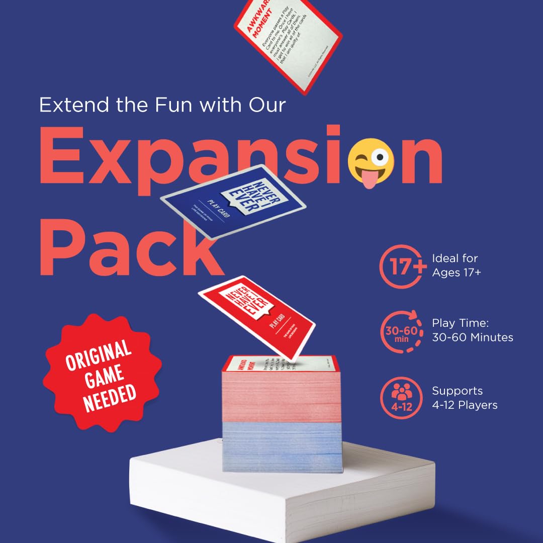 Never Have I Ever Card Game - Expansion Pack One, The Ultimate Adult Party Game Starter Pack, Spice Up Your Next Game Night, Pregame, or Icebreaker, Includes Wild and Hilarious Prompts, Ages 17+
