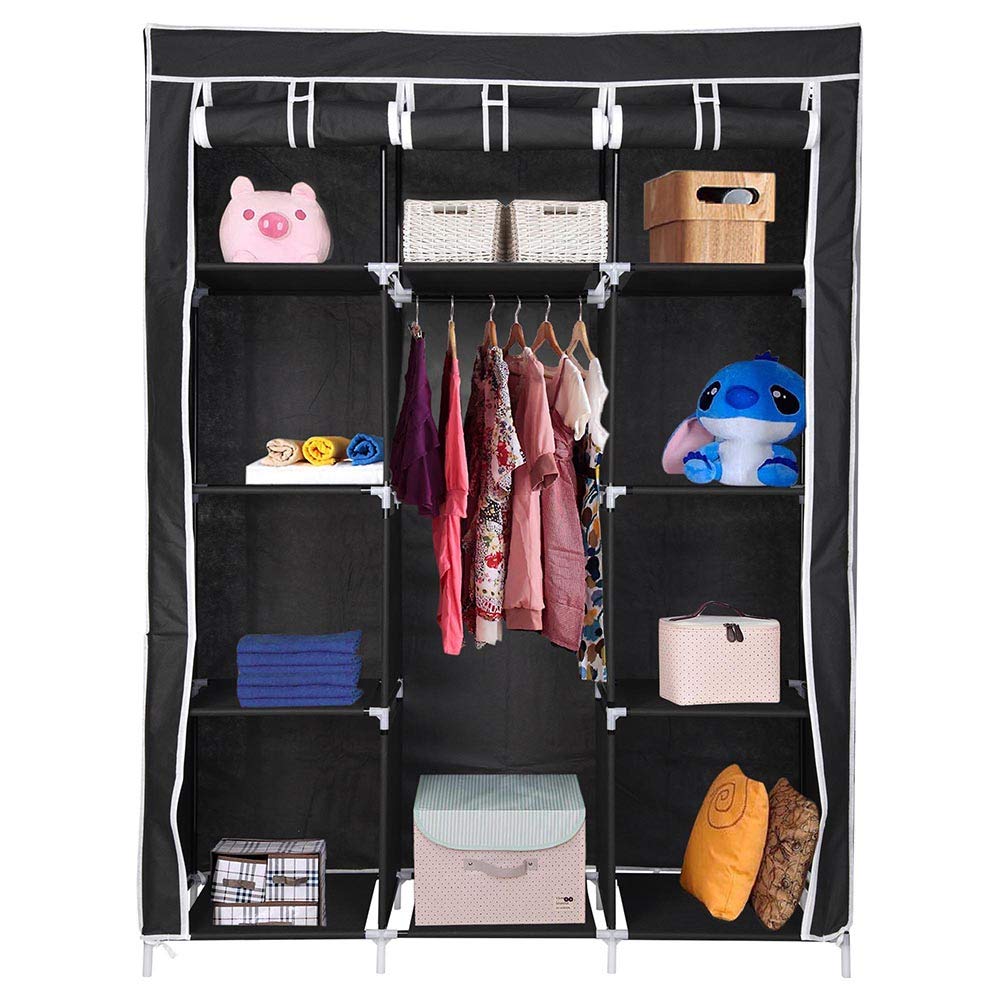 YesHom 50" Portable Non-Woven Fabric Wardrobe Bedroom Closet Clothes Cupboard Hanging Rail Storage Organizer Shelf Back