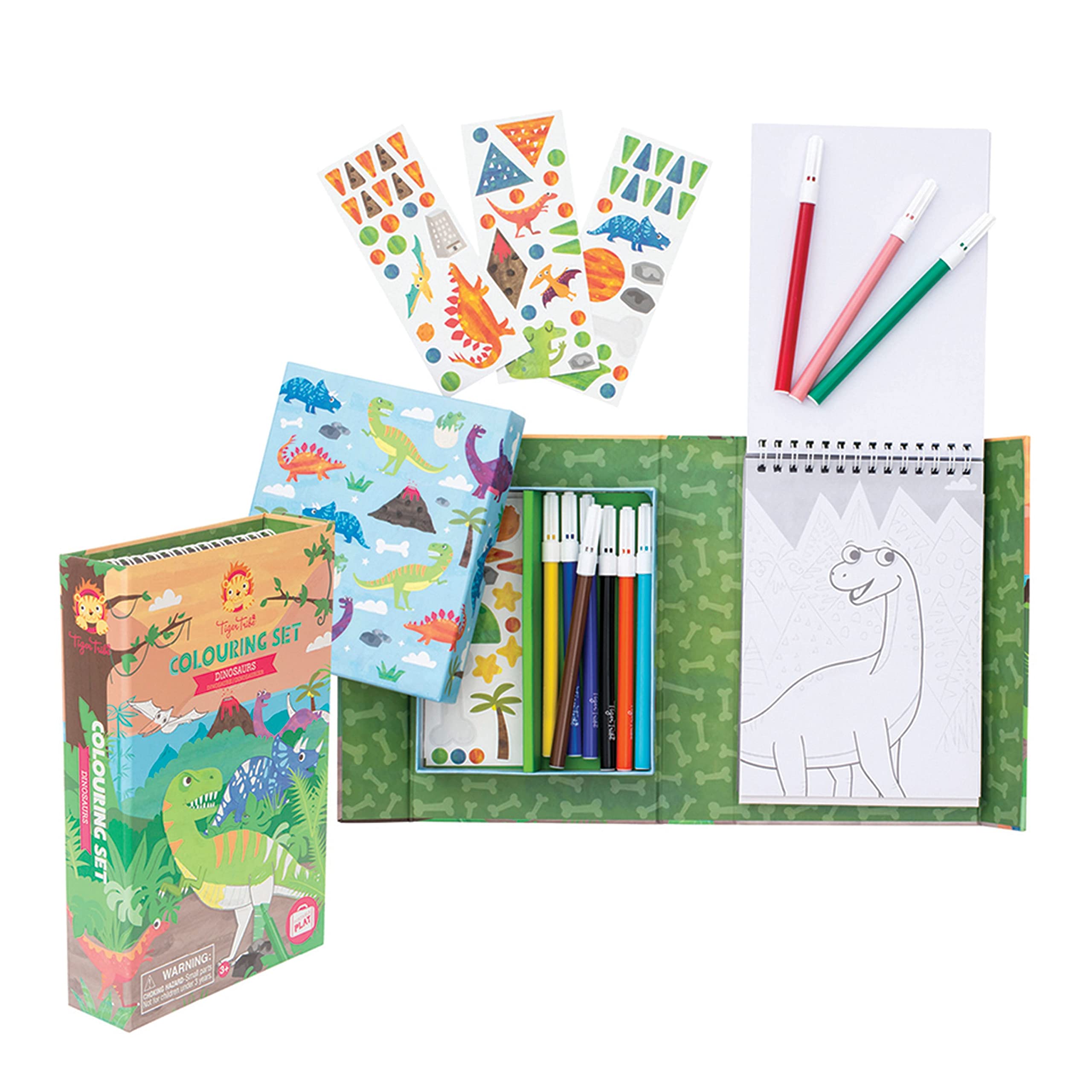Tiger Tribe: Coloring Set - Dinosaur - Activity Set w/ Stickers, Themed Coloring Pages & Markers Stored Inside Magnetic Sealed Storage Box, Kid Age 4+