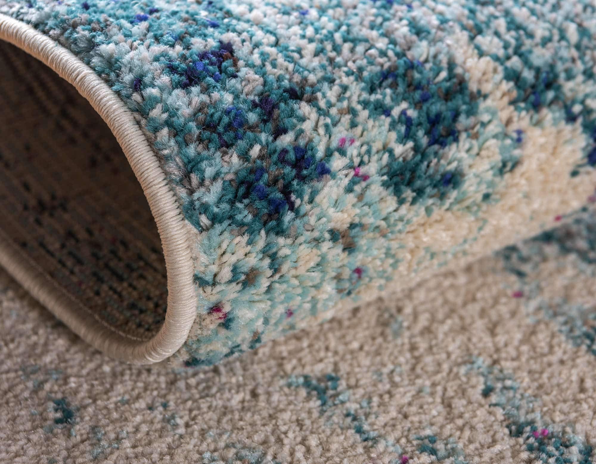 Unique Loom Positano Collection Coastal Modern Coral Lobster Shells Light Blue Runner Rug (2' x 7')