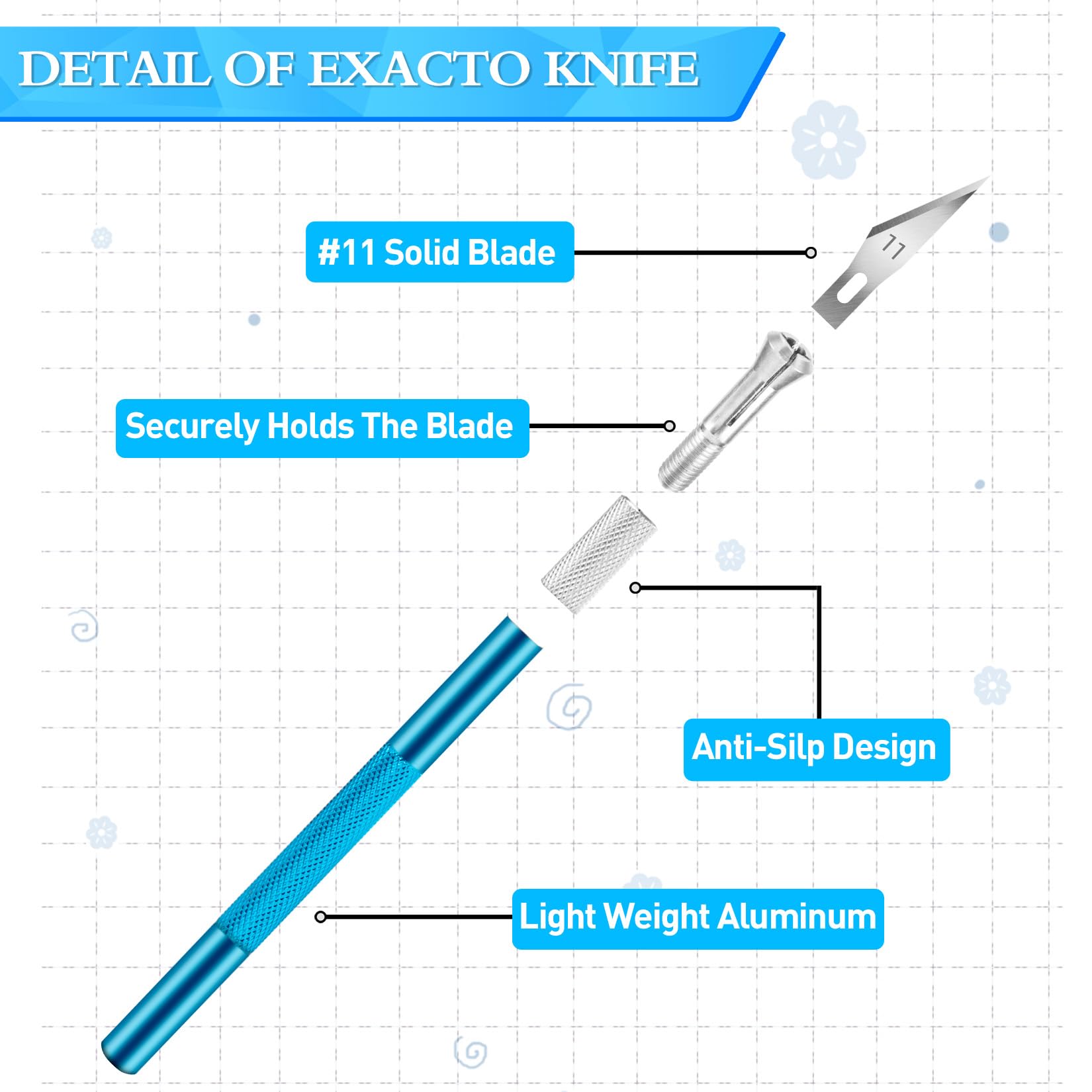 JETMORE Exacto Knife, 3 Exacto Knives with 30 Exacto Blades #11, Exacto Knife Set for Crafting, Craft Knife, Hobby Knife, Precision Art Knife for Scrapbooking, Modeling, Stencil (Black-Silver-Pink)