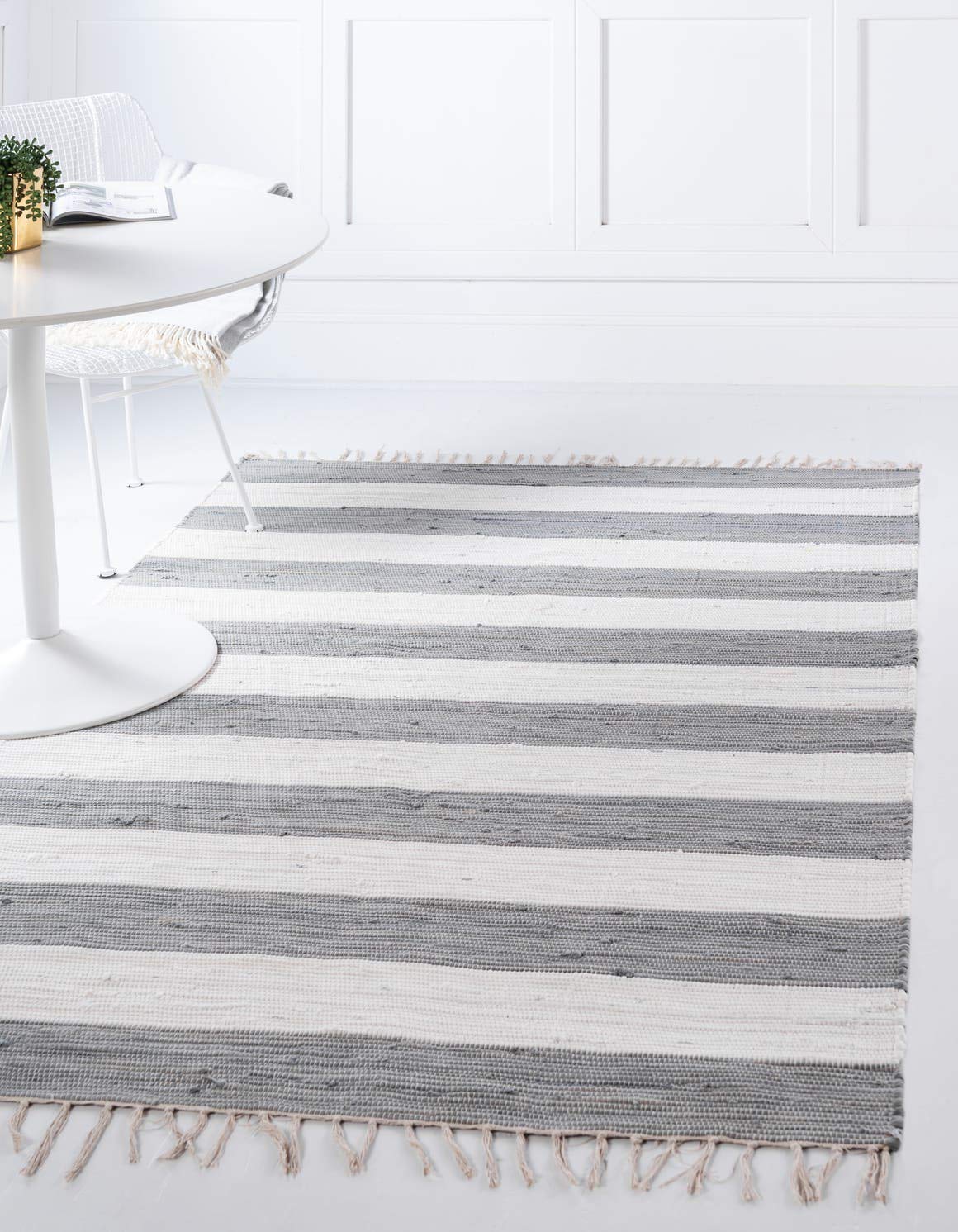 Unique Loom Chindi Rag Collection Area Rug - Striped (2'x 3' 1" Rectangle, Gray/ Ivory)