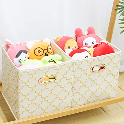 SEVENDOME Fabric Cloth Storage Bins,Fabric Cube Organizer with Dual Handles Foldable Cube Storage Baskets for Home Bedroom Storage,Set of 3,(Creamy-White Gold)