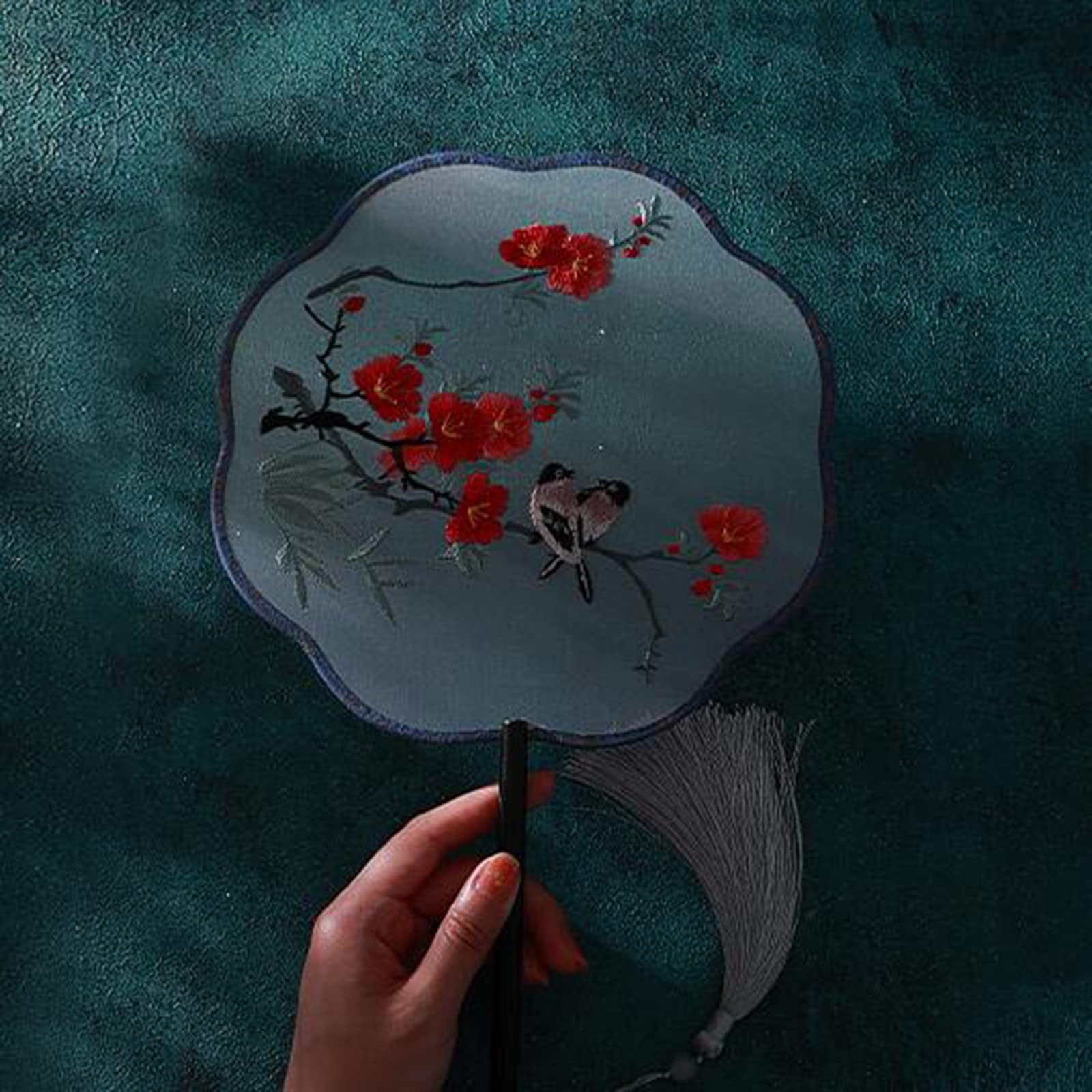 ERTUO Chinese Style Su Embroidery Retro Round Fan Double-Sided Embroidery Hanfu Cheongsam Dance Eight Petal Fan