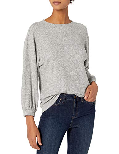 Daily Ritual Women's Cozy Knit Rib Blouson-Sleeve Sweatshirt, Grey Heather, X-Large