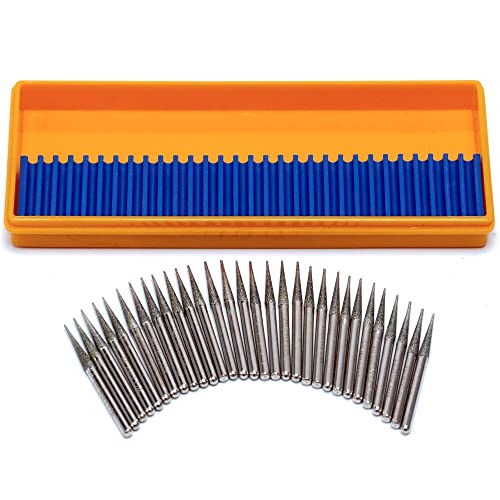 JINGLING 30Pcs 3.2mm Tapered Point Diamond Grinding Bit 1/8" Cone Rotary Burrs for Dremel