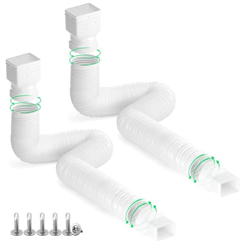 Mapleza Rain Gutter Downspout Extensions Flexible - Drain Downspout Extender - Gutter Down Spout Drain -Extend from 21 to 60 Inches (White,2Pack)