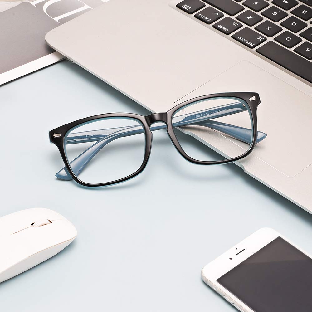 Cyxus Blue Light Glasses Men Women Reduce Eye Strain UV Blocking for Computer Screen (8082T54 Outer Black Inner Blue)