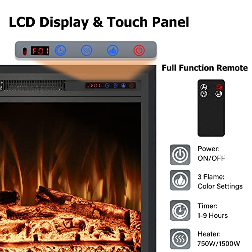 Rodalflame Electric Fireplace Inserts with Touch Screen & Remote Control, Timer, 750/1500w, Black, 32 9/10 Inches Wide, 24 9/10 Inches High