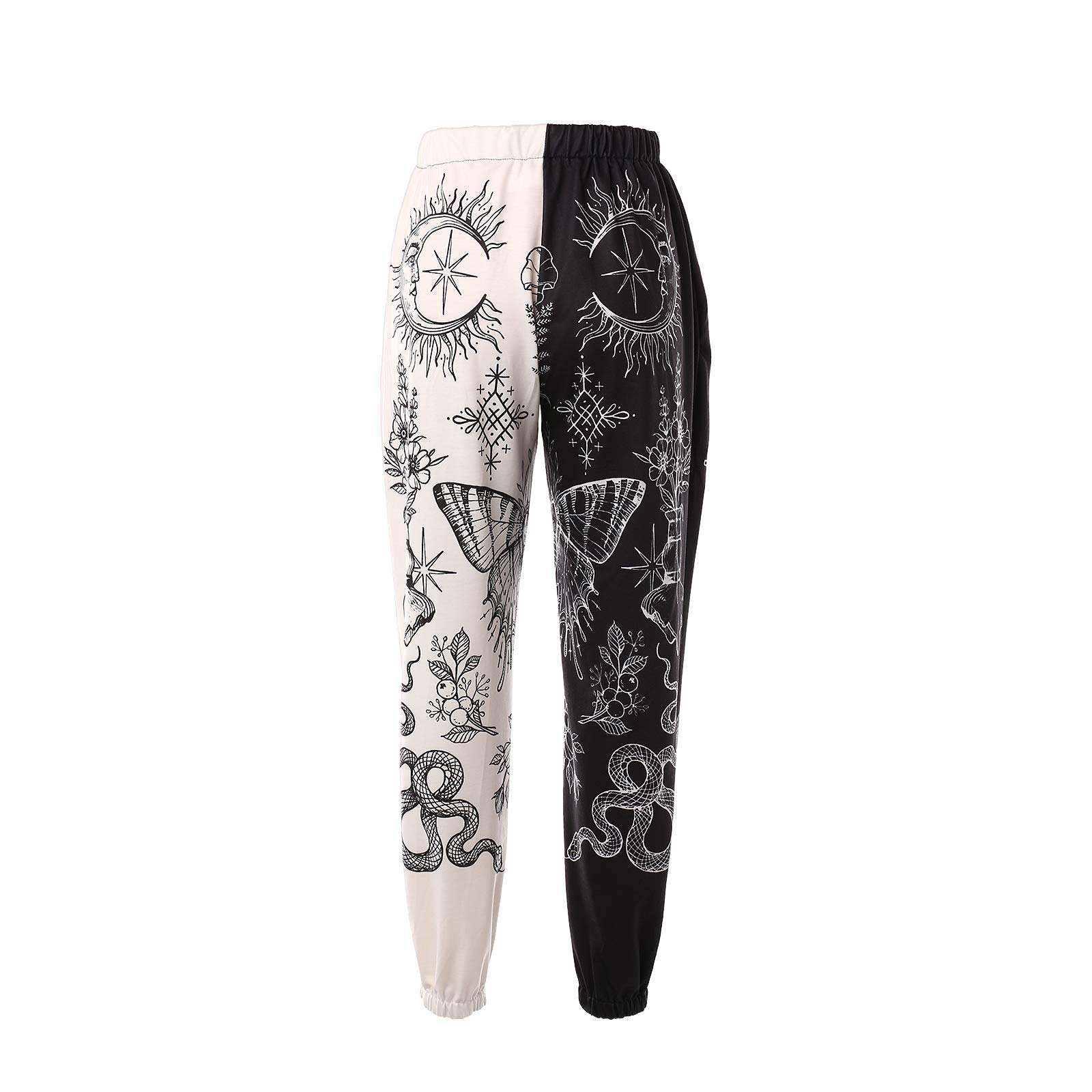 Domingbub Women Fashion Wild Casual Sweatpants 90S Hippie Harem Pants Elastic Waist Printed Patchwork Trousers