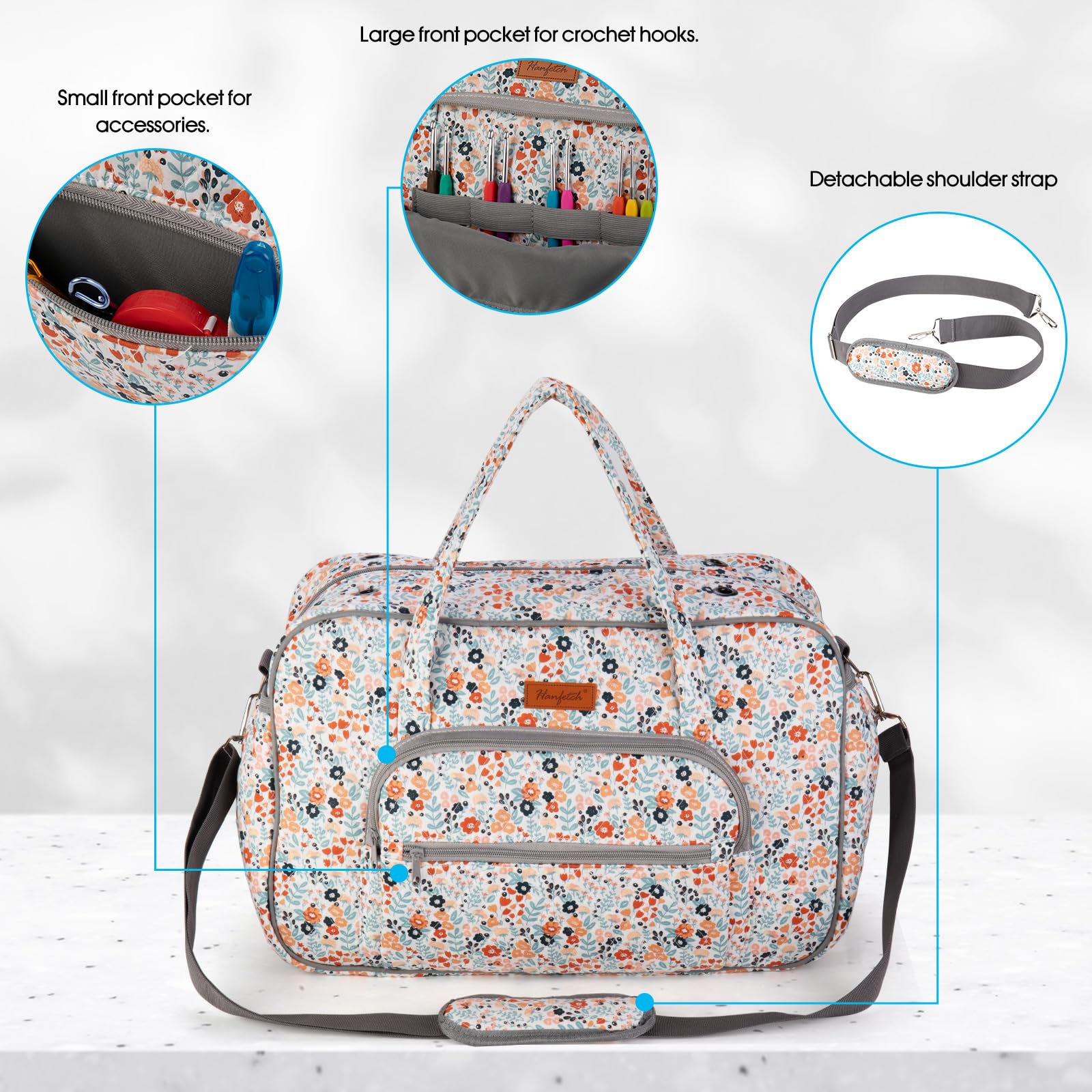 Hanfetch Yarn Storage Organizer, Knitting Crossbody Bag, Large Crochet Bag Tote Gift Yarn Holder Case for Carrying Projects, Knitting Needles, Crochet Hooks and Other Accessories (Paisley)