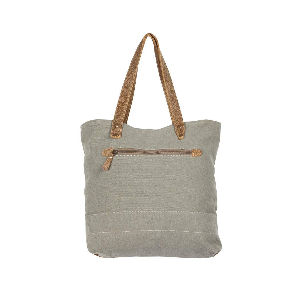 USA Stamp Upcycled Canvas and Hair-On Leather Tote Bag