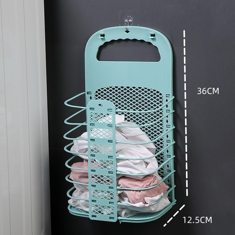 Hanging Laundry Basket - Foldable Dirty Clothes Hamper, Household Storage for Laundry, Vegetables, and Fruits (White, S)