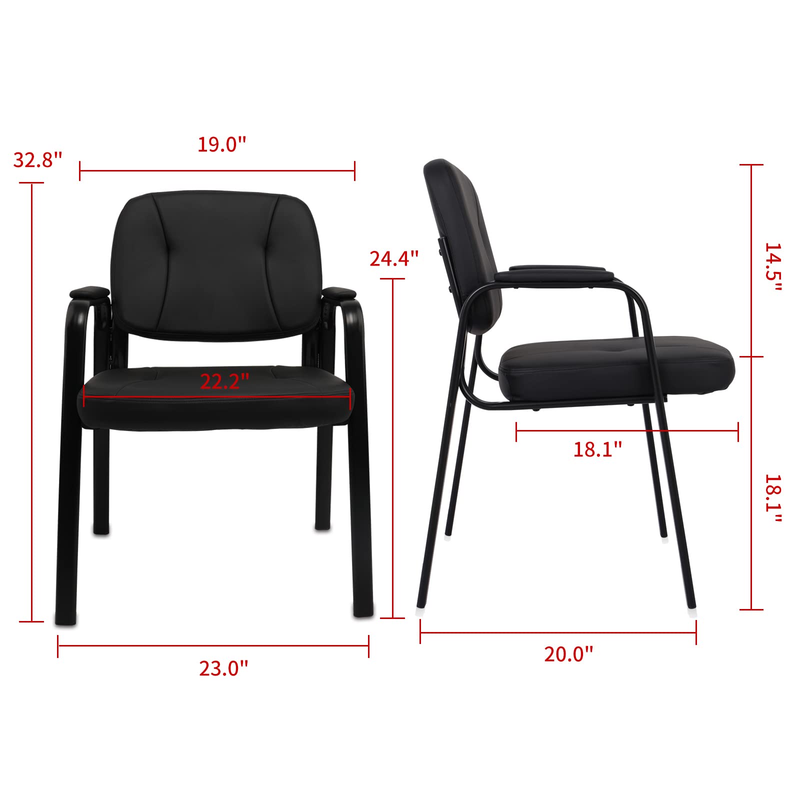 CLATINA Office Reception Guest Chair with Bonded Leather Padded Arm Rest Modern Style for Waiting Conference Room Black 1 Pack