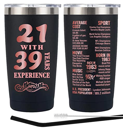 Henghere 60th Birthday Gifts for Women, 60th Birthday Gift for Friend, Mom, Grandmaļ¼Sister, Wife, Aunt, Coworker, Happy 60 Year Old Birthday Decorations Women | Thermos Cup - Black
