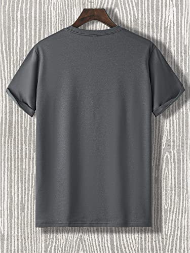 SHENHE Men's Casual Graphic Letter Print Short Sleeve Crewneck Tee Shirt Tops Grey M