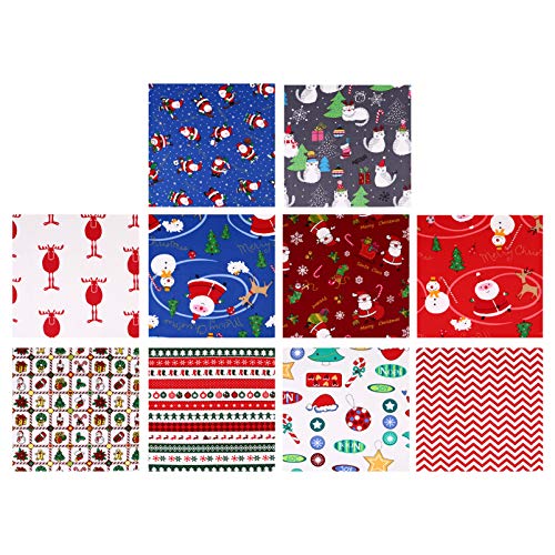 Quilting Fabric 10Pcs Christmas Cotton Fabric Bundles Multi-Color Fabric Patchwork Christmas Tree Fat Quarters Precut Santa Claus Fabric Scraps for Christmas DIY Quilting Quilted Fabric