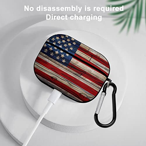 US Flag Patriotic Country Style Compatible with AirPods Pro Case Cover with Keychain Airpod Cases Portable Shockproof Protective Case for Women Men Hard Headphone Case for Apple Airpods Pro