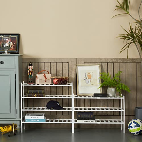 quiseolu White Shoe Rack for Closet Entryway 3 Tier Bamboo Shoe Rack Free Standing Shoe Organizer for Small Space Samll White Shoe Shelf Stackable Shoe Storage D11 * W27.2 * H18.3 Inches