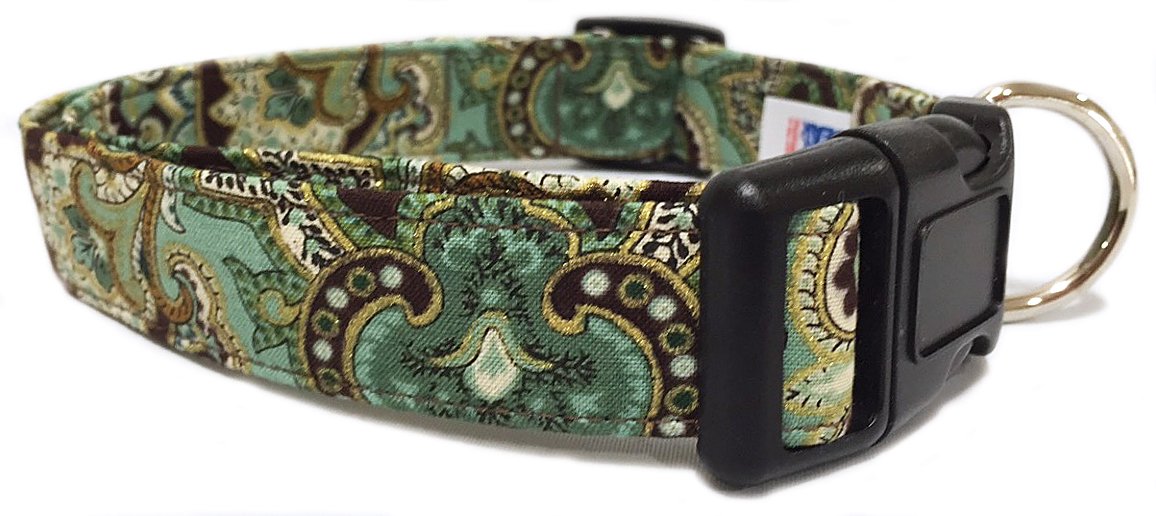 CritterGear Adjustable Dog Collar in Brown Green Gold Paisley (U.S.A. Made)