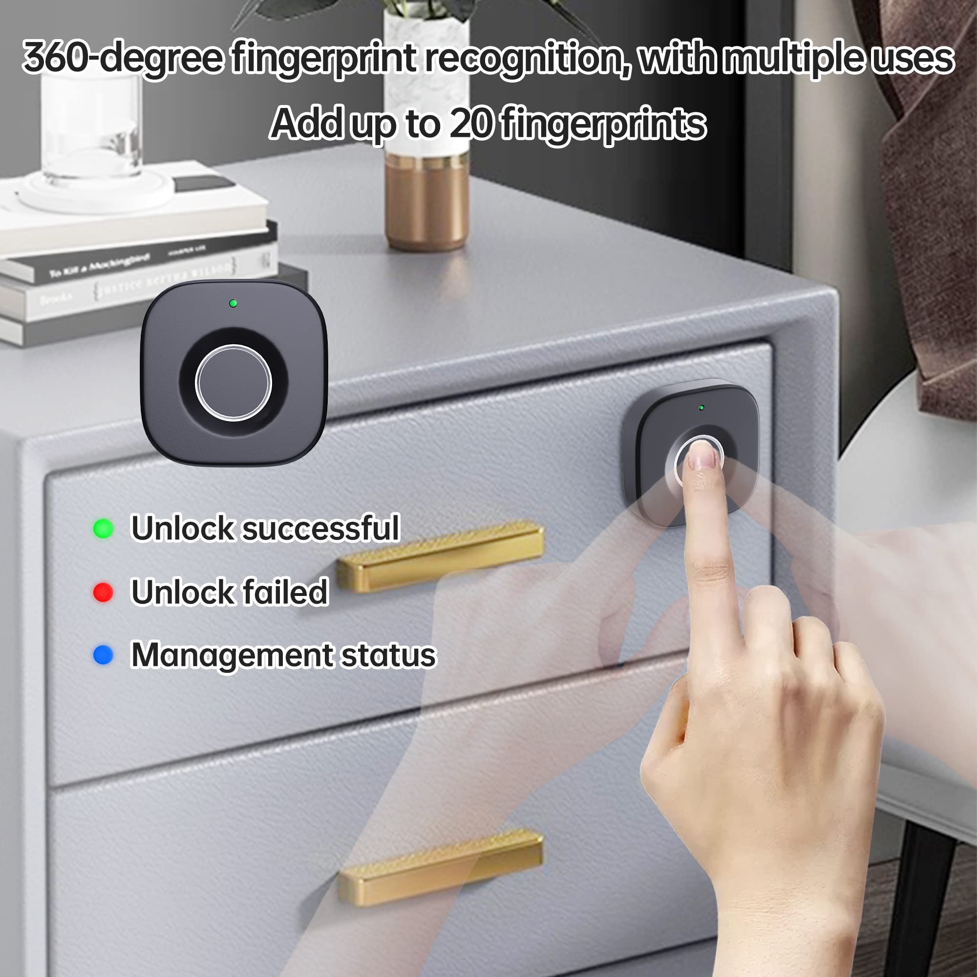 CODACE Bluetooth Fingerprint Cabinet Lock - Smart Biometric Drawer Lock with USB Key for Keyless Hidden File Cabinet and Office/Home Wooden Cabinet Drawer Storage