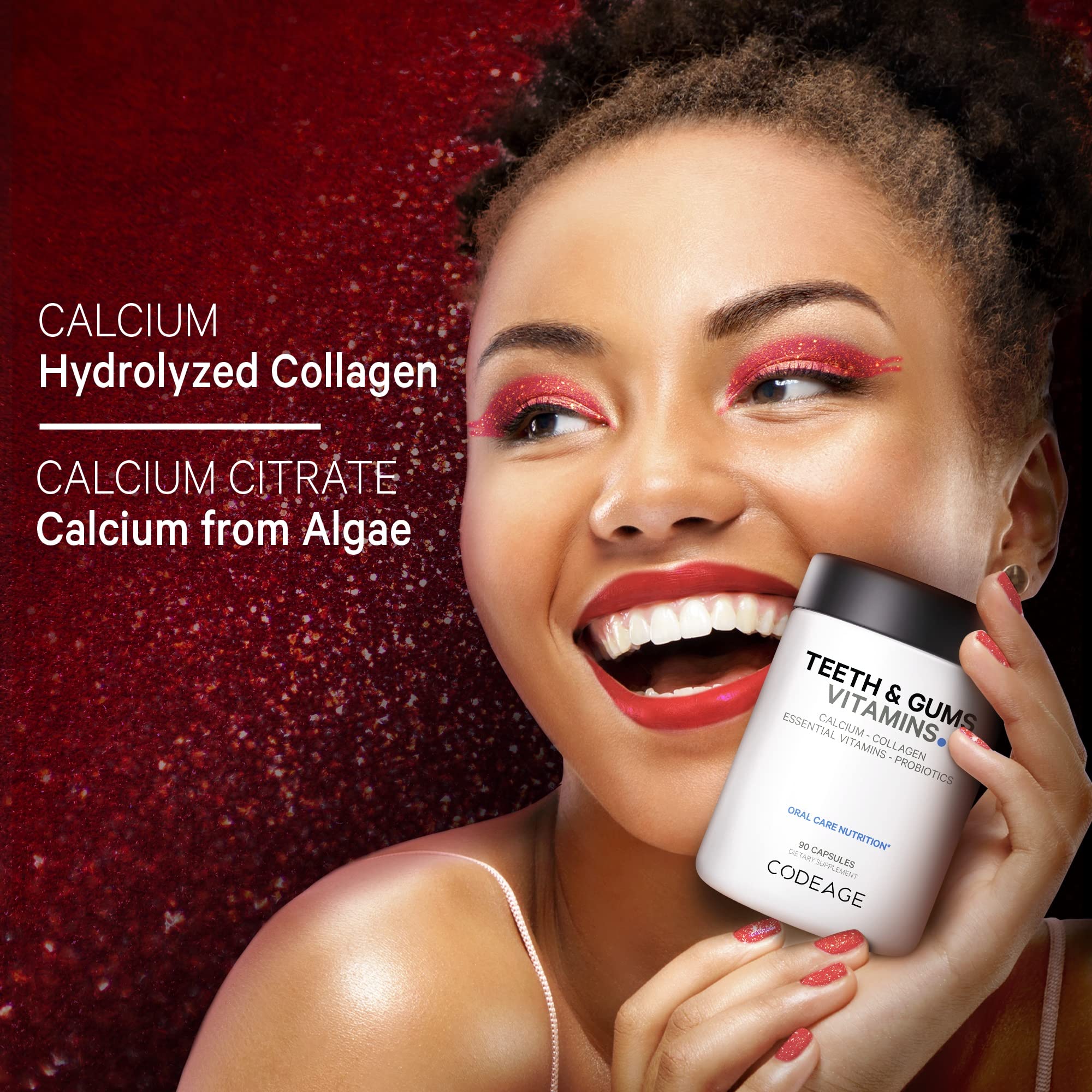 Codeage Teeth & Gums Vitamins + Oral Probiotics Supplement for Mouth - Whole Food Calcium, Collagen, Potassium, Vitamin C, D3, K2, Zinc β Oral Care & Dental Multivitamin Supplements - 90 Capsules