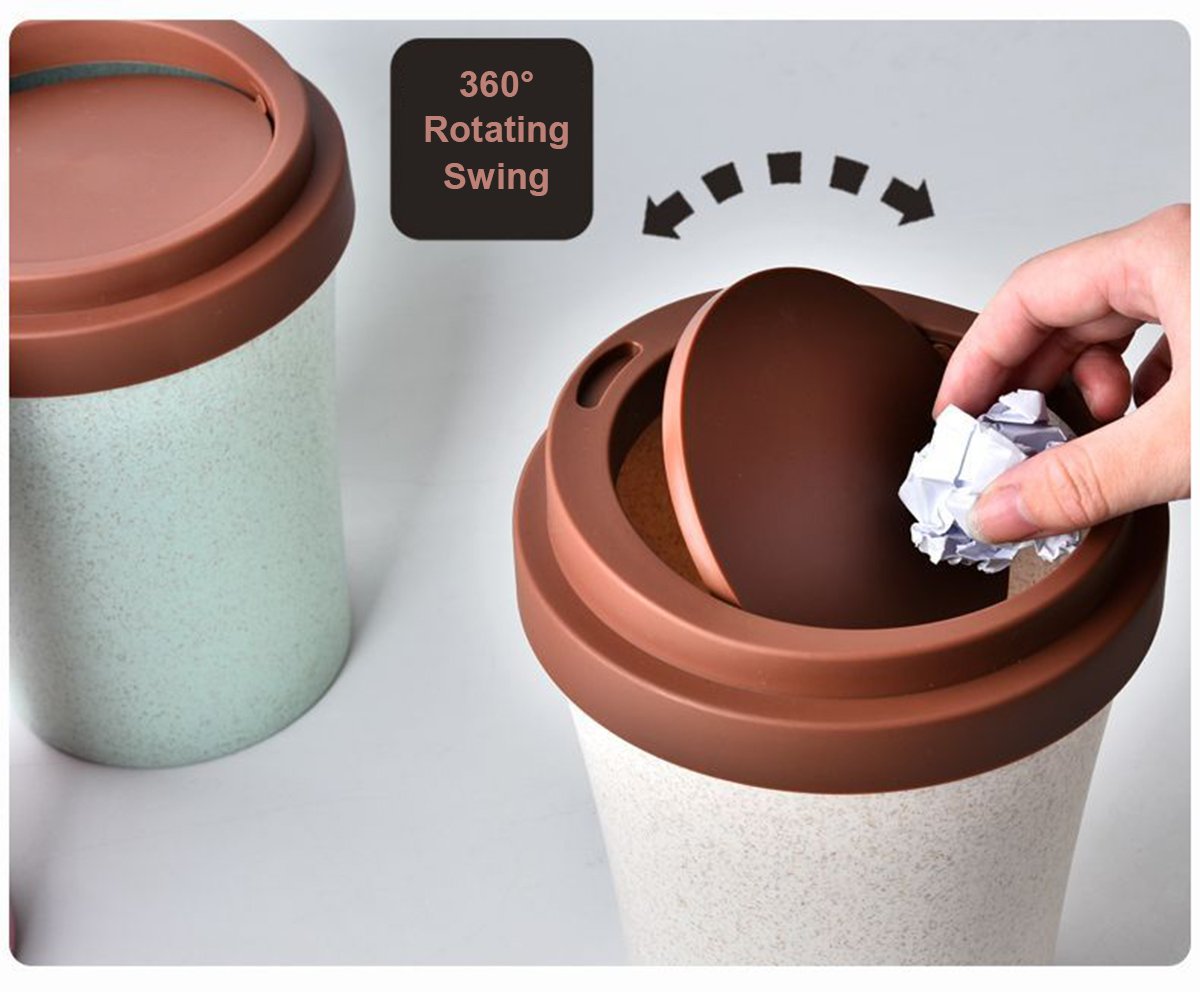 Mini Waste Bin Rolling Cover Desktop Trash Can Paper Basket Table Container Storage for Home Office Bathroom (Green)