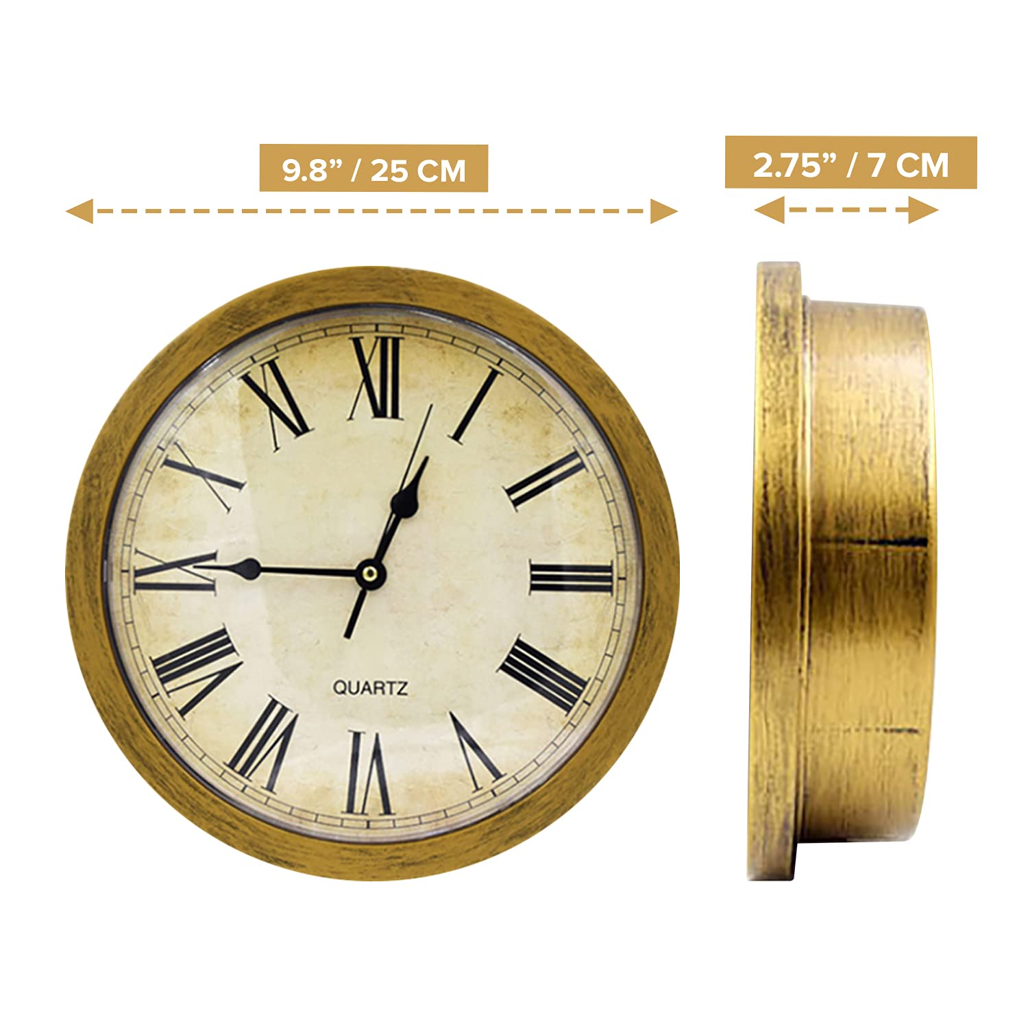 MCM Style Wall Clock & Hidden Safe Box in One - 10β Gold Wall Safe Clock - Concealment Furniture with Hidden Compartments - Wall Mount Clock w/Hidden Storage Shelf - Disguised Safe