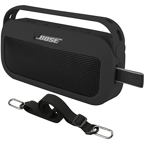 TXesign Silicone Case Cover for Bose SoundLink Flex Bluetooth Portable Speaker Travel Protective Carrying Pouch with Handle Anti-dust Plug for Bose SoundLink Flex (Black)