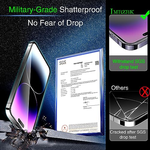 IMBZBK 3 Pack Screen Protector for iPhone 14 Pro Tempered Glass with 3 Pack Camera Lens Protector, Accessories 9H Anti Scratch for Apple 14 Pro, 2.5D Curved, Case Friendly, Transparent