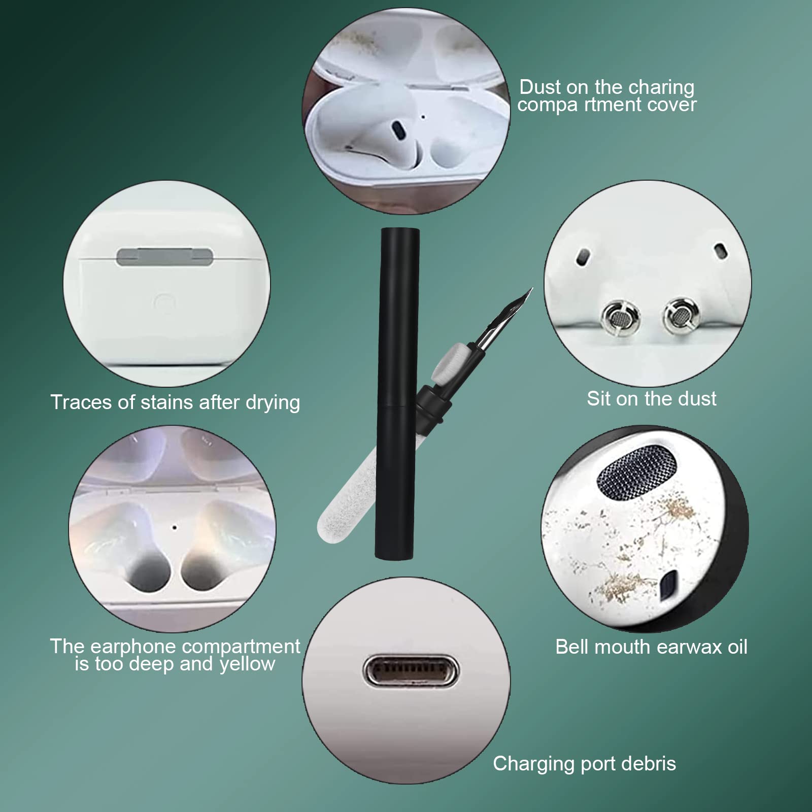 Cleaner Kit for AirPod Pro 1 2 3, AMEAMI Earbud Cleaning Pen Tool for iPhone Samsung Lego Huawei MI Wireless Headphone (Black)