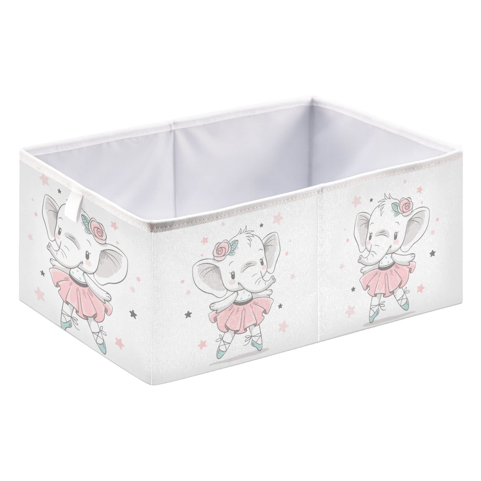 DOMIKING Cute Baby Elephant Pink Tutu Storage Baskets for Shelves Foldable Collapsible Storage Box Bins with Fabric Bins Cube Toys Organizers for Pantry Bathroom Baby Cloth Nursery,11 x 11inch