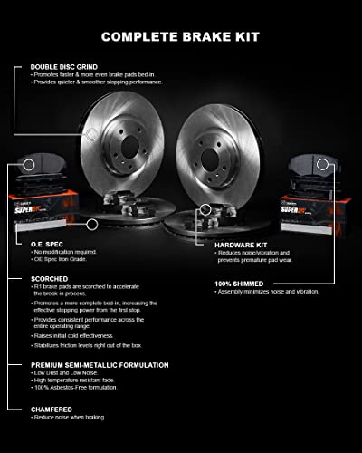 R1 Concepts Front Rear Brakes and Rotors Kit |Front Rear Brake Pads| Brake Rotors and Pads| Super Duty Brake Pads and Rotors| Hardware Kit WFXH2-40031