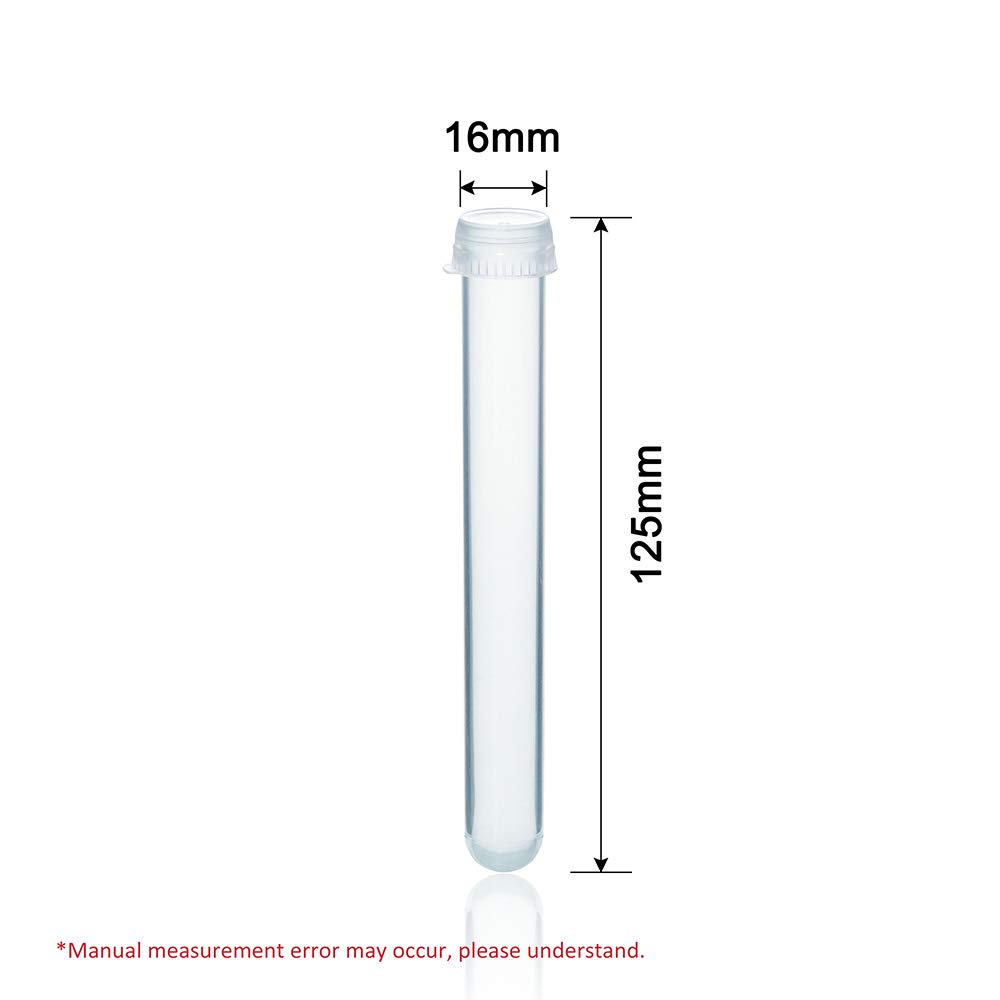 Labvida Plastic Test Tubes with Caps, 50pcs Dia.16x125mm | 25ml, Nature Colored Test Tubes with Lids, LVI001
