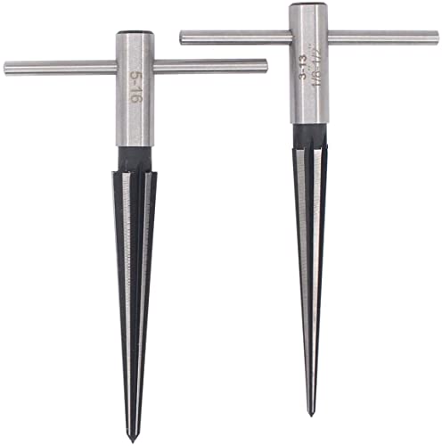 Faneta T Handle Taper Reamer Set 3-13mm(1/8''-1/2'') & 5-16mm(½"-5/8") Bridge Pin Hole Hand Held Tapered Reamers 6 Fluted Chamfer Reaming Guitar Woodworker Luthier Tool (Set of 2)