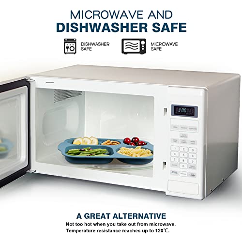 shopwithgreen Unbreakable Divided Plates - Large 11 Inch 4 PCS Microwave Dishwasher Safe Tray for Kids Adults - Wheat Straw Plastic Material, Lightweight Plates (PP Material)